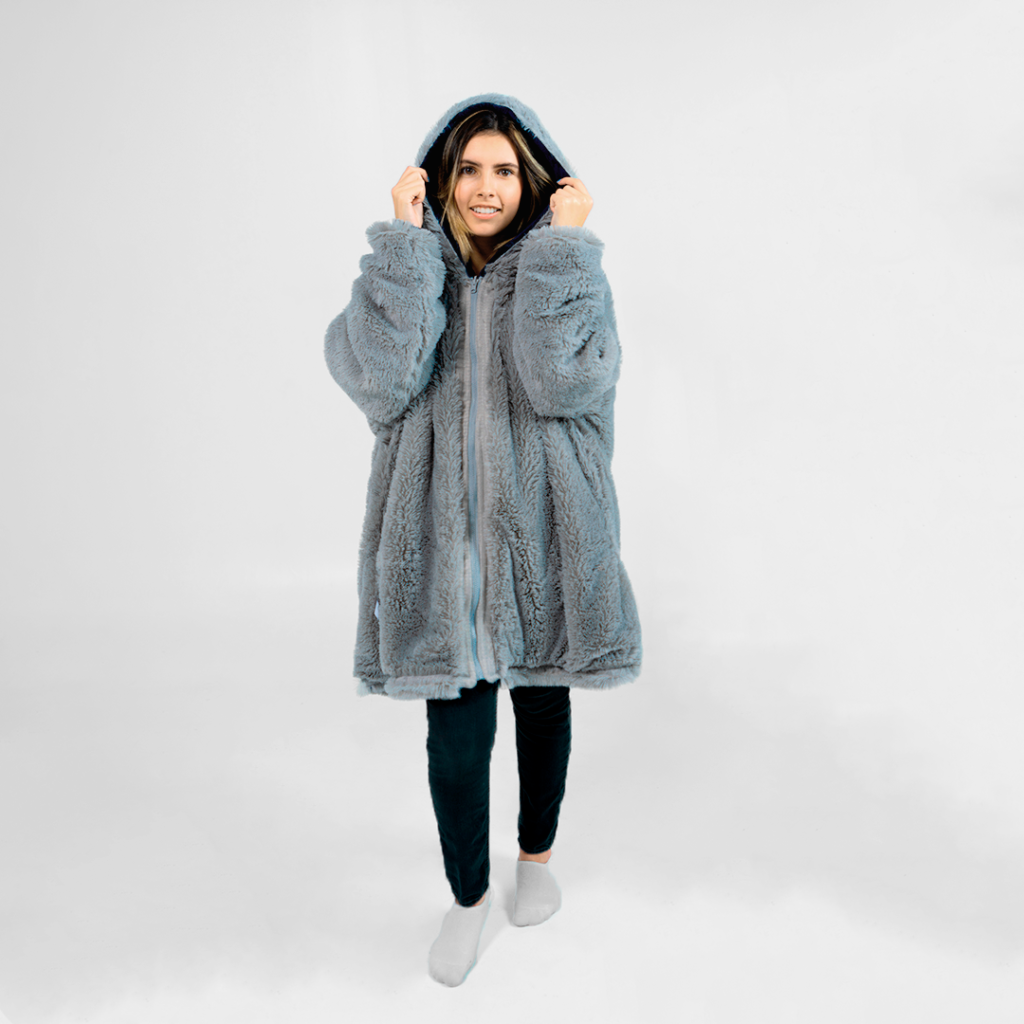 Saco oversize con cierre Saco gigante ZIP azul oscuro con gris claro ...