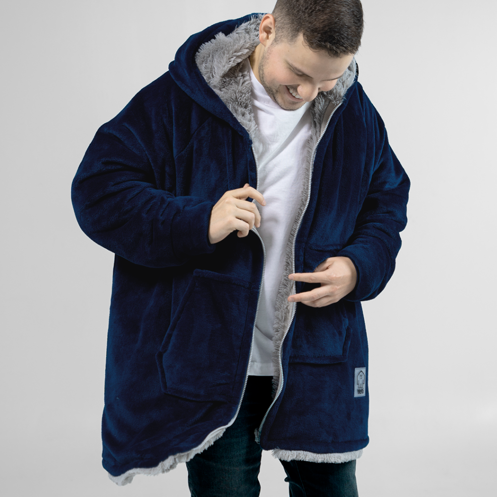 Saco oversize con cierre Saco gigante ZIP azul oscuro con gris claro ...